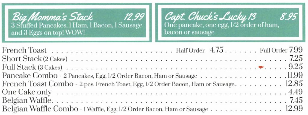 Breakfast & Brunch Menu Lake Havasu - Sam's Place Restaurant Cafe