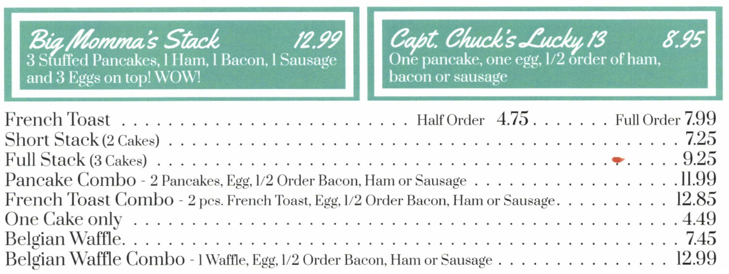 Breakfast & Brunch Menu Lake Havasu - Sam's Place Restaurant Cafe